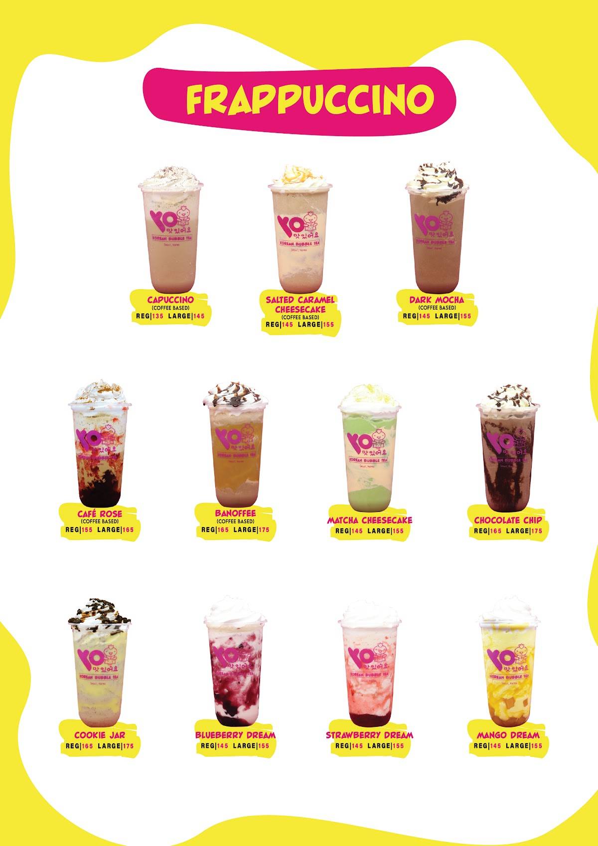 Menu at Yo Korean Bubble Tea & Chicken + Coffee - Biñan restaurant, Biñan