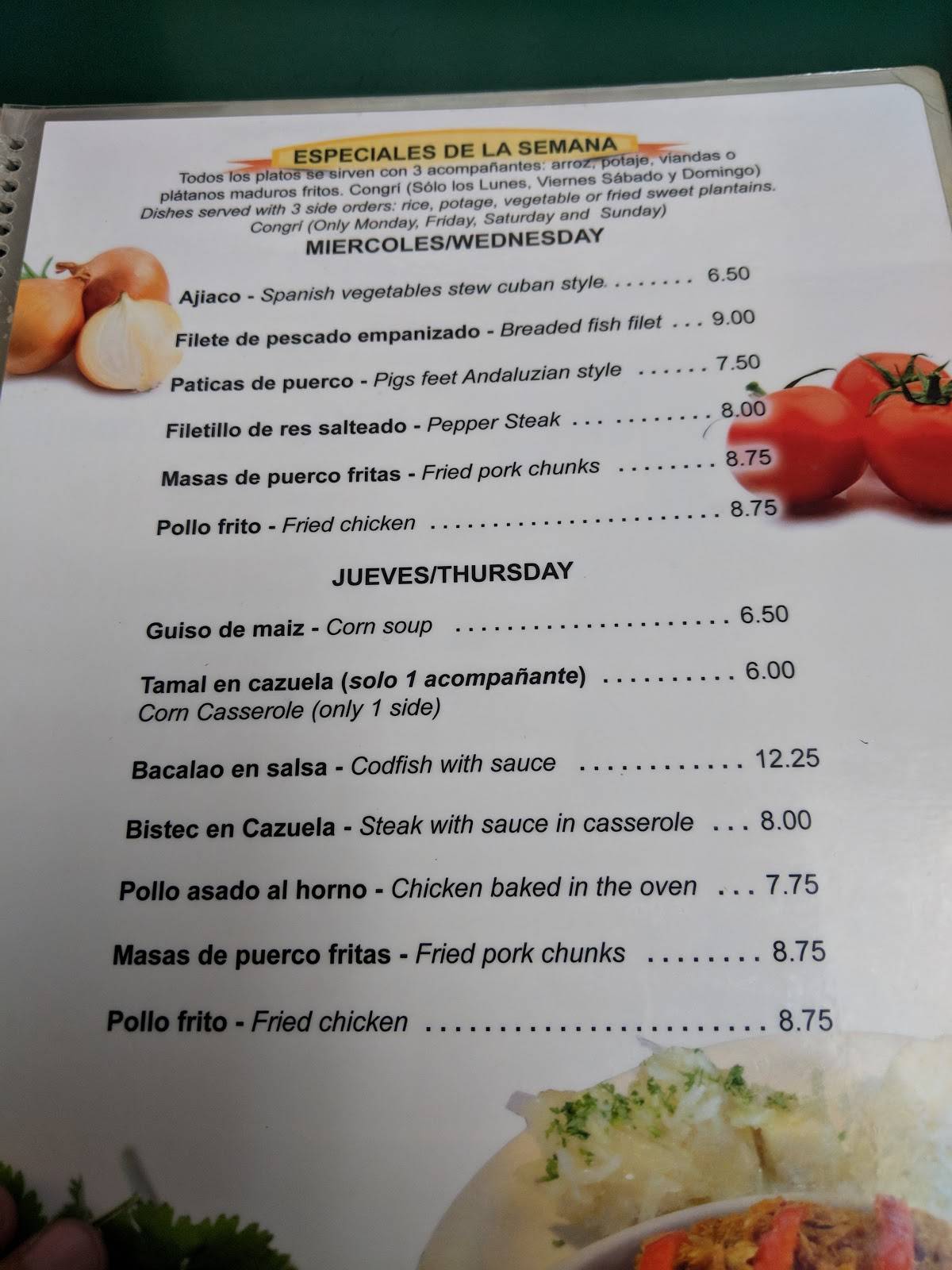 Menu at Yoyito Cafe Restaurant, Hialeah