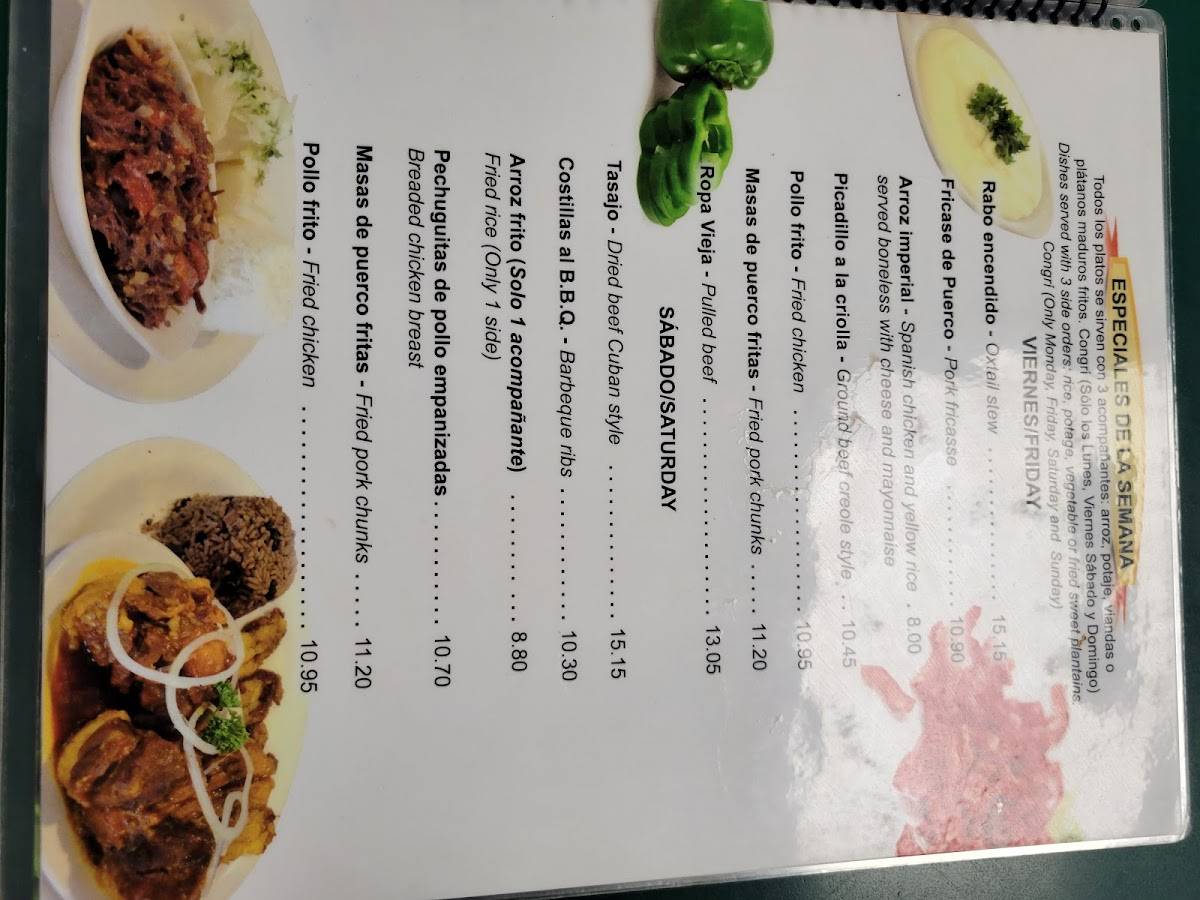 Menu at Yoyito Cafe Restaurant, Hialeah