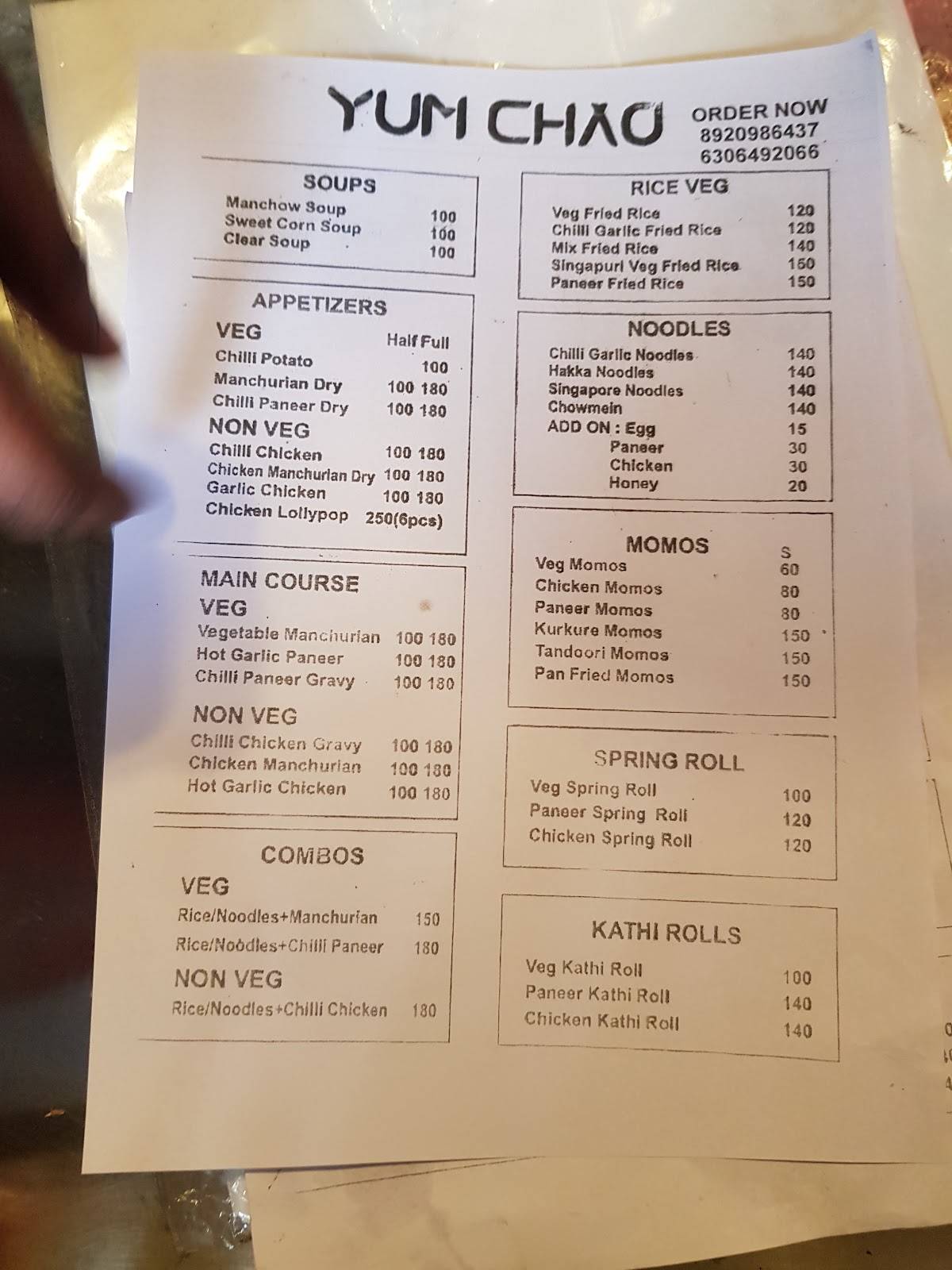 Menu at Yum chao, Gurugram, 26