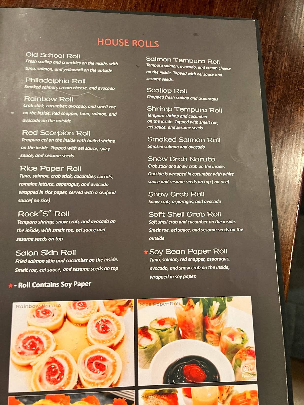 Menu at Yummy Tokyo Sushi restaurant, Destrehan