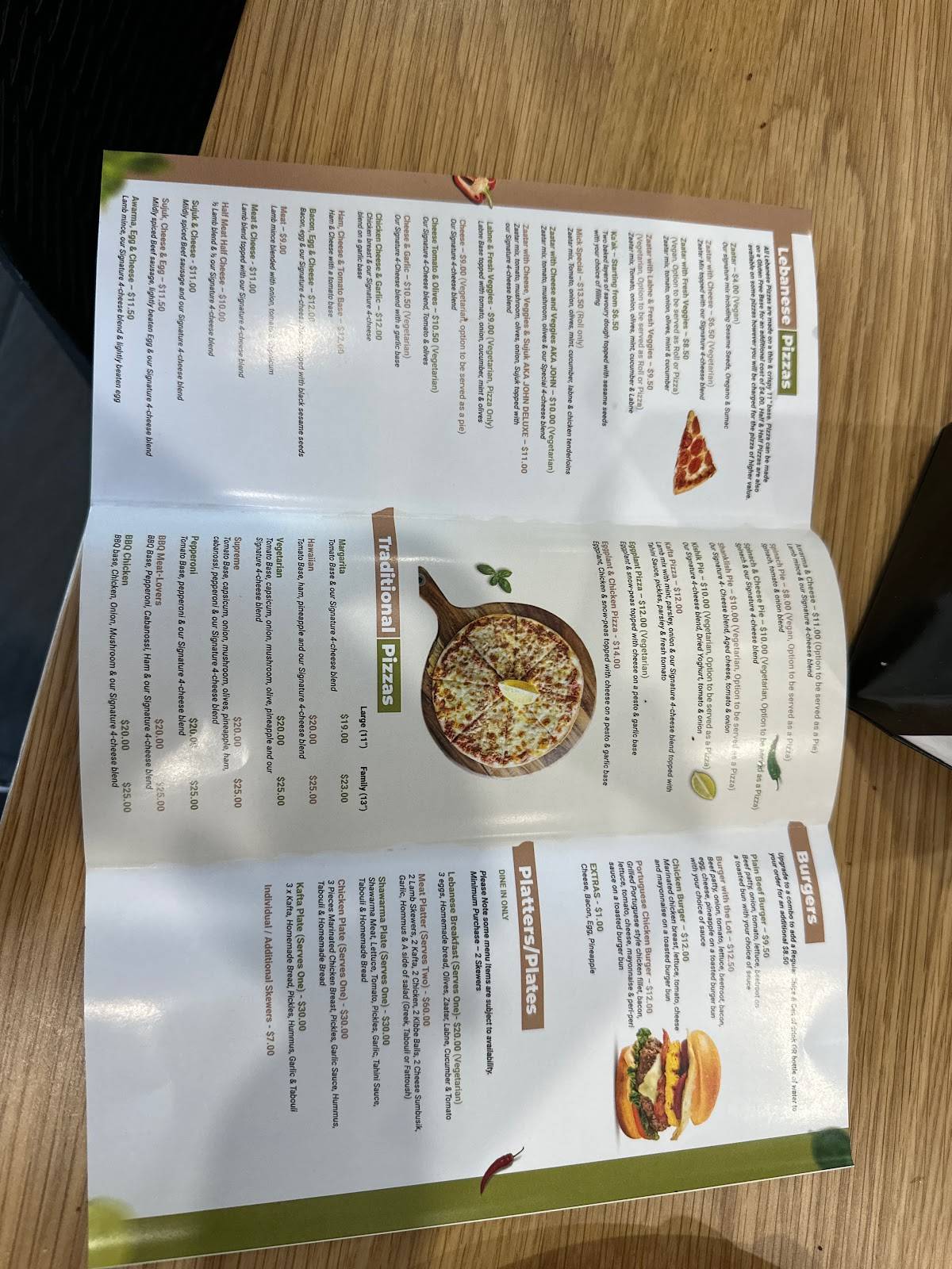 Menu at Zaatar Lebanese Bakery, Dural