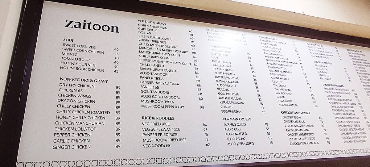 Menu at Zaitoon Restaurant & Grill (Quark building), Chennai, X6PP+4GV