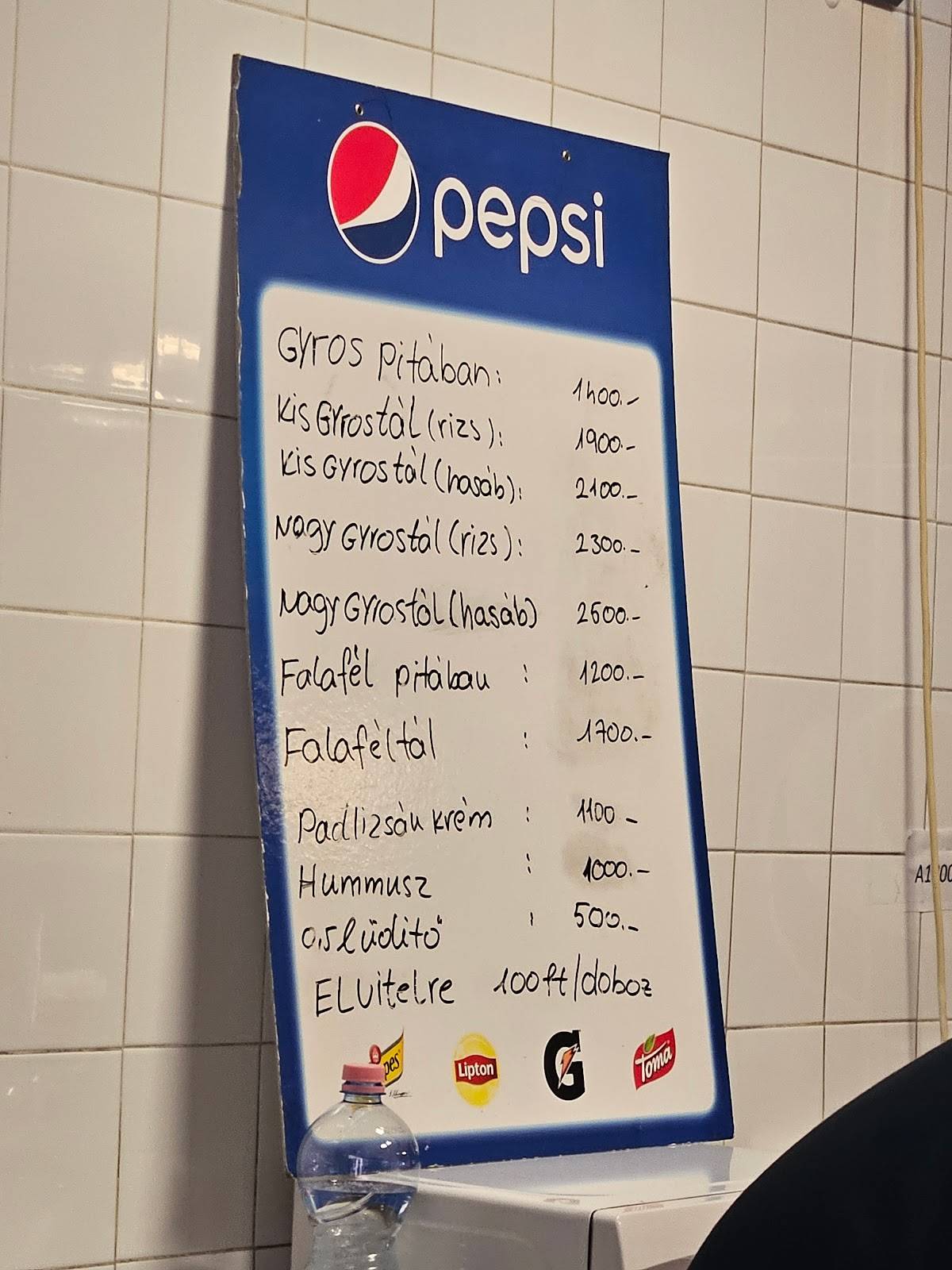 Menu at Zakora Gyros Syrian Restaurant, Budapest