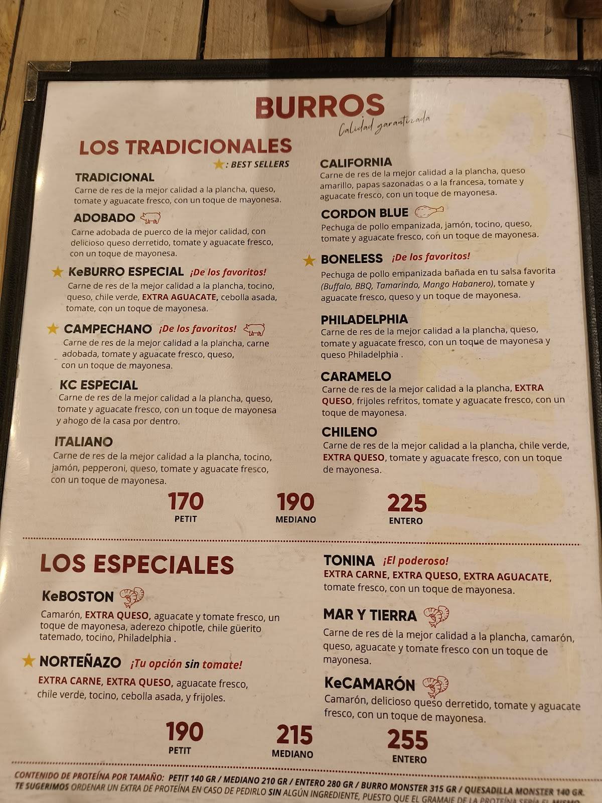 Carta del restaurante KeBURROS Naciones Unidas, Zapopan
