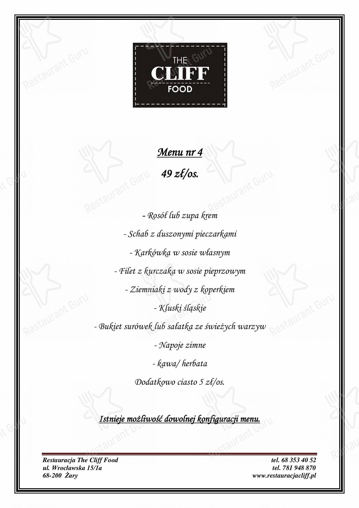 Menu at Restauracja the cliff food restaurant, Żary