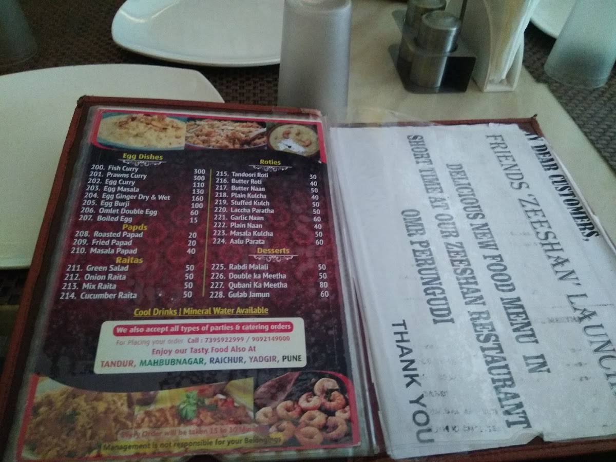 Menu at Zeeshan Restaurant, Chennai, OMR Service Rd