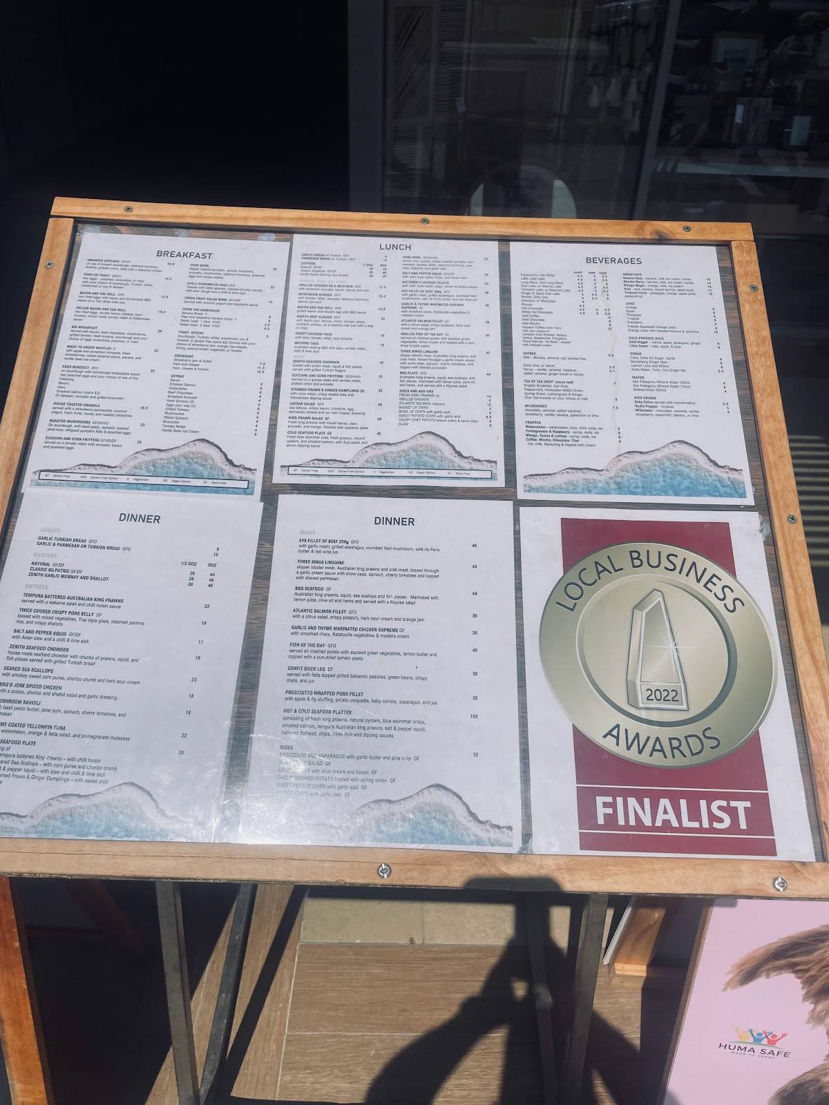 Menu at Zenith Cafe, Restaurant and Bar, Shoal Bay