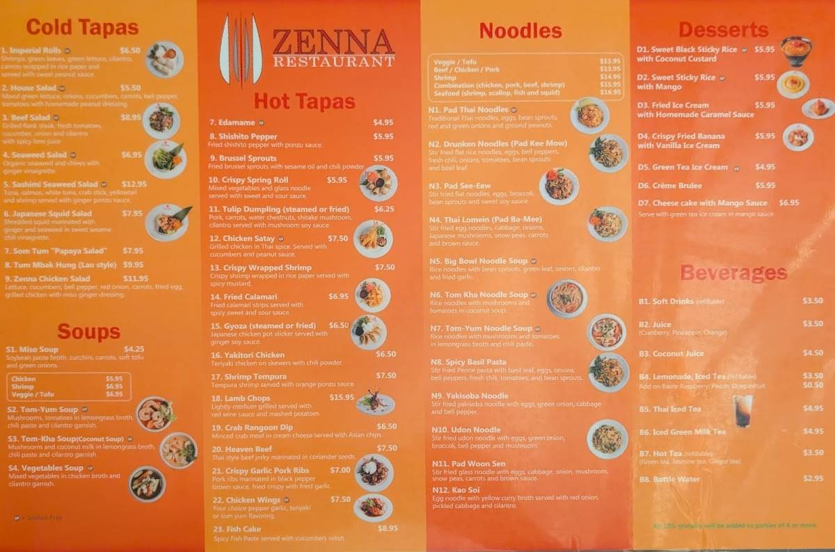 Menu at Zenna Thai & Japanese Restaurant, Plano, N Central Expy