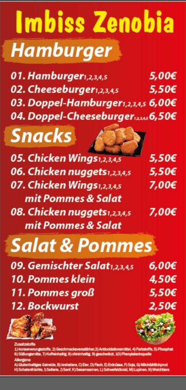 Menu au Zenobia Kiosk restaurant, Halle