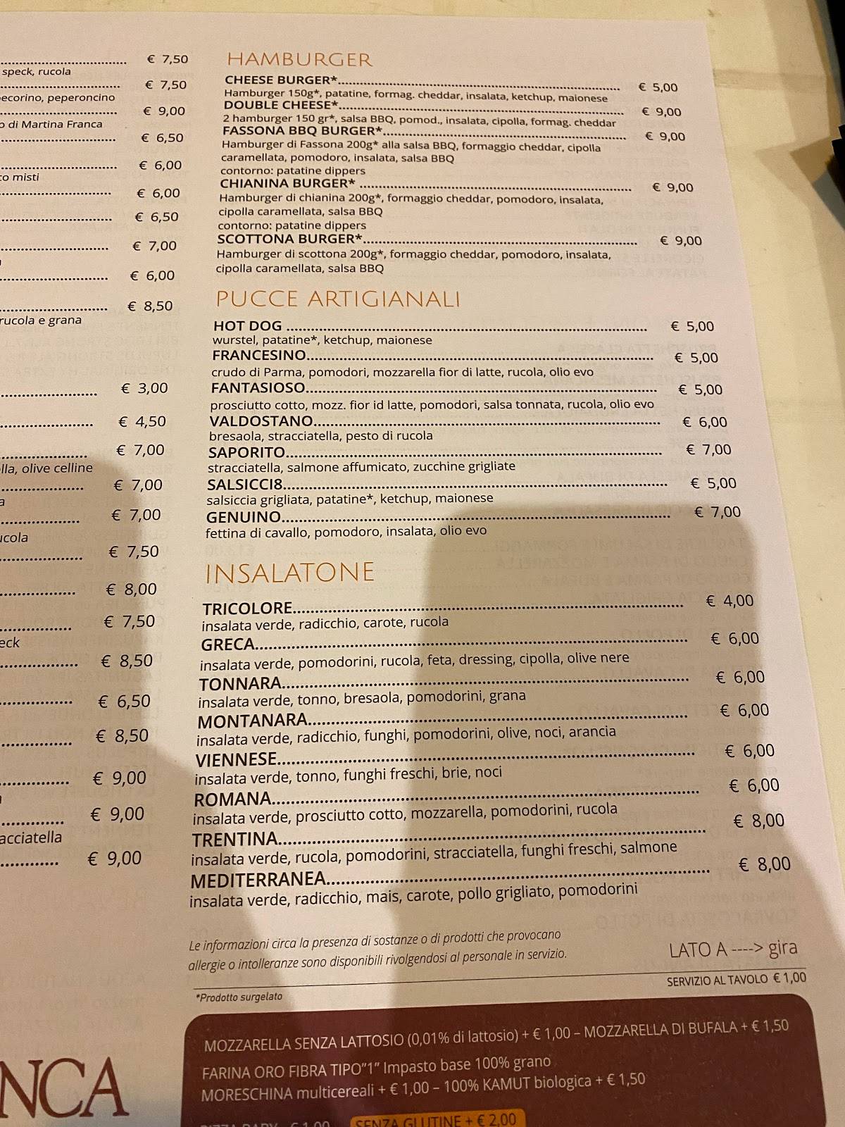 Menu da Zona Franca Pub, Galatina