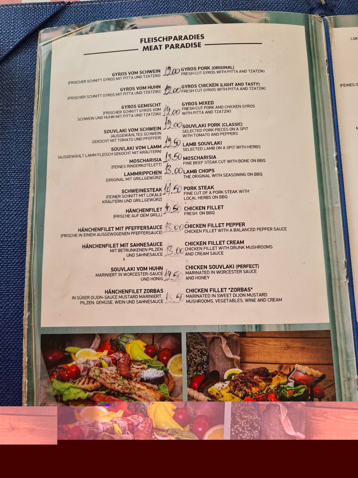 Menu at Zorbas Eat Greek, Kos