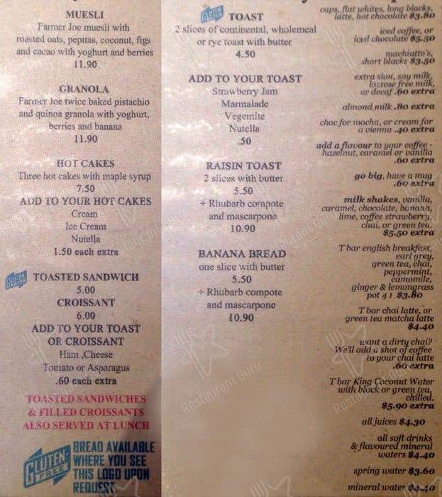 Menu at Zuma Caffe restaurant, Adelaide