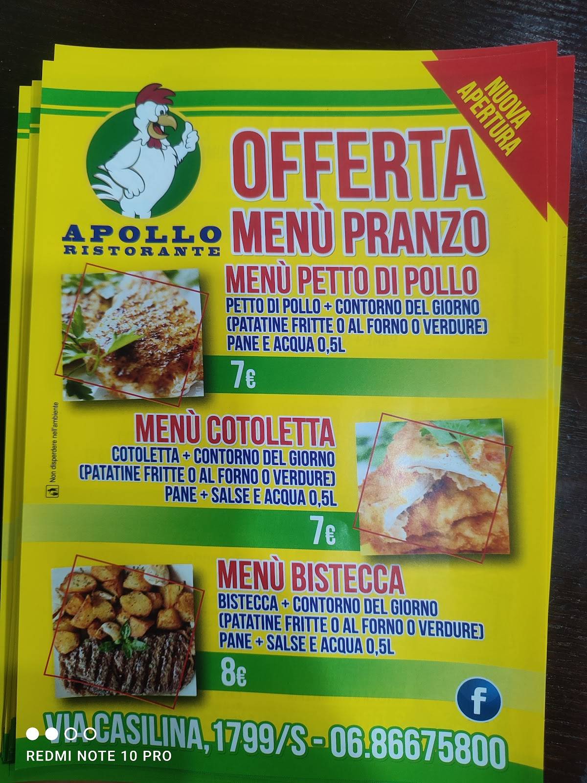 Menu au Ristorante Apollo, Rome