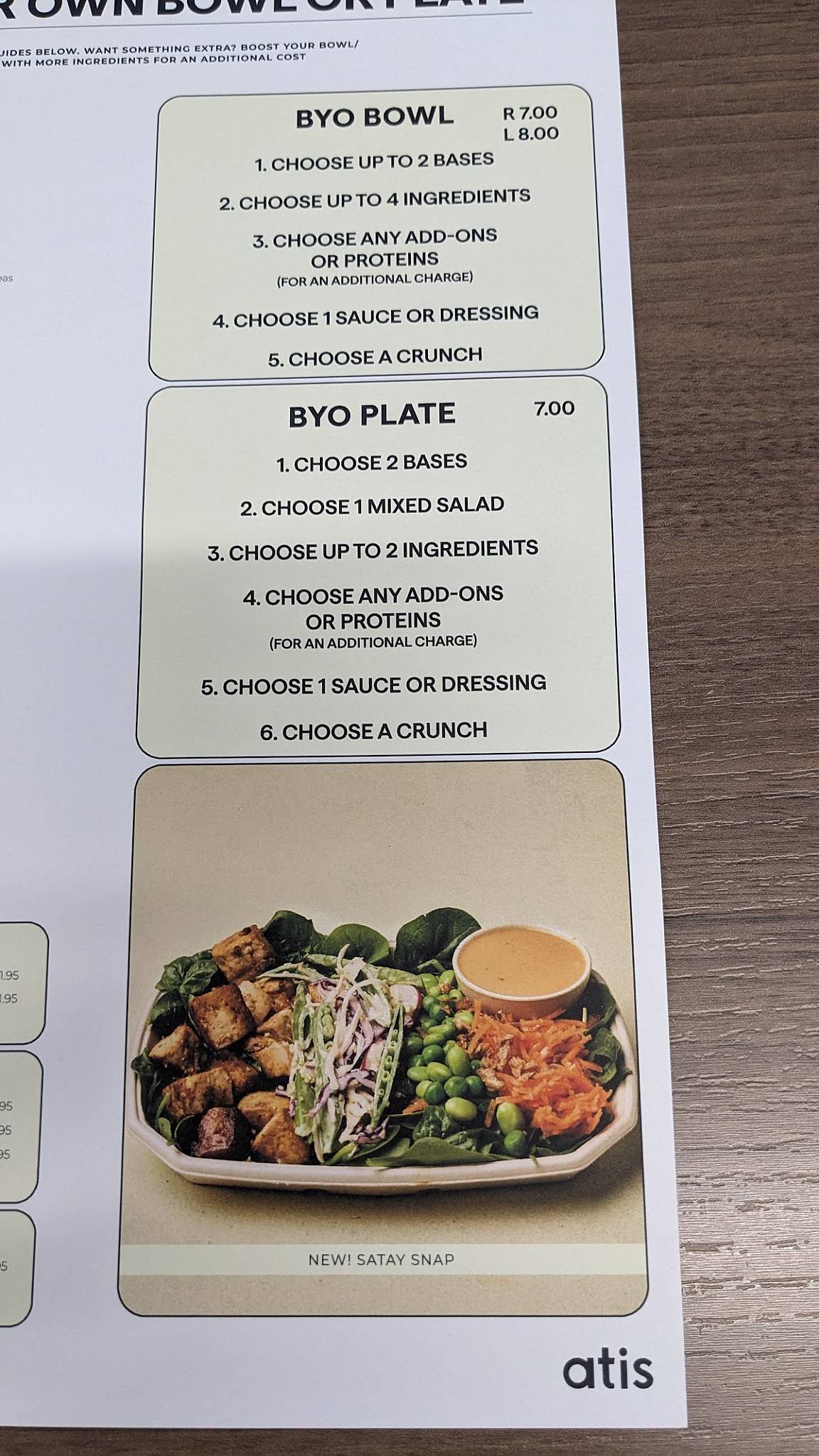 Menu at atis Old Street restaurant, London