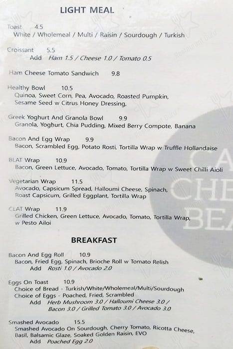 Menu at Caffe Cherry Beans Northland cafe, Preston
