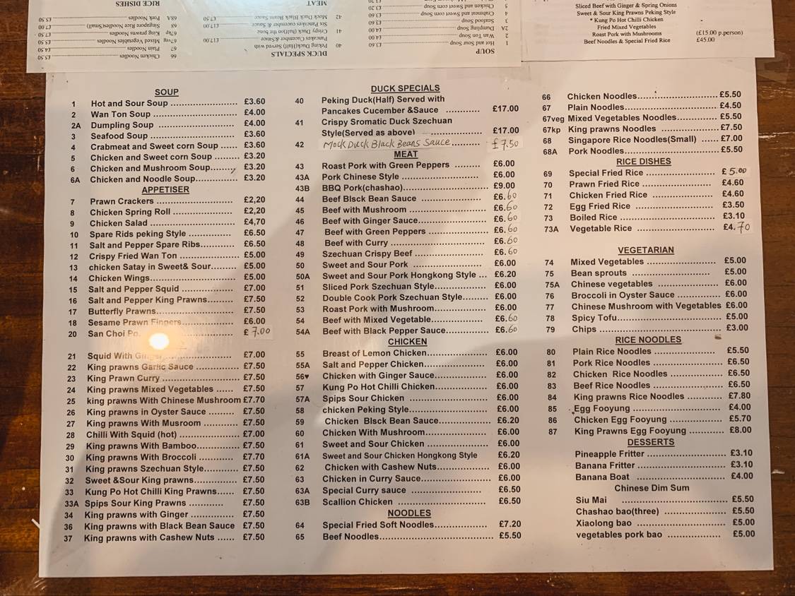 Menu at chinese kitchen restaurant, Gibraltar