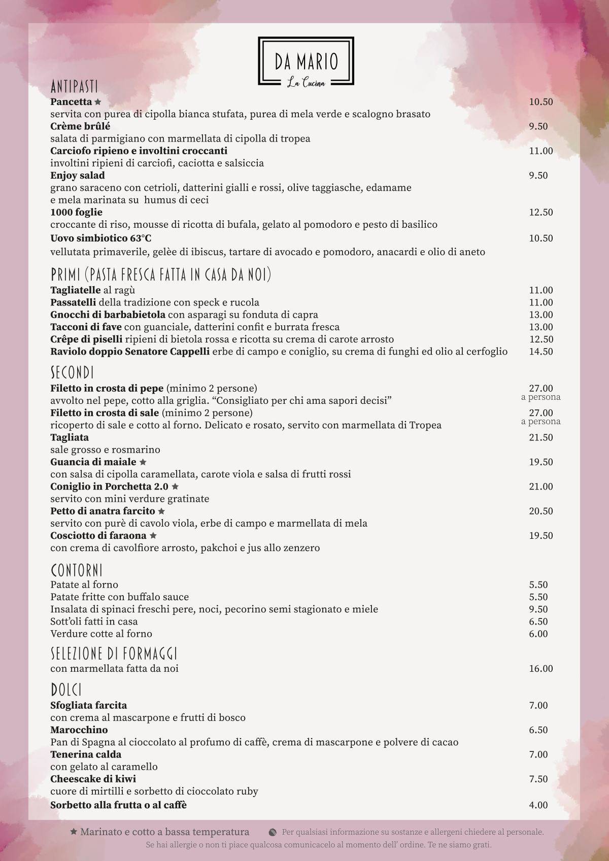 Menu da da Mario ristorante, Santarcangelo di Romagna