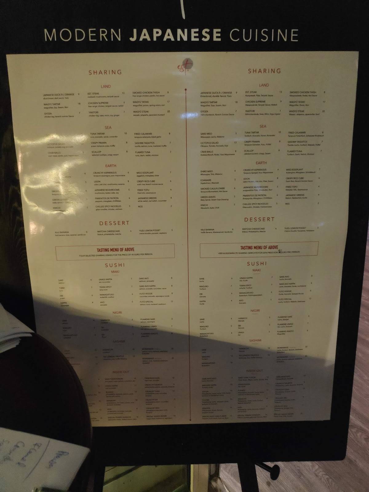 Speisekarte von est. restaurant, Berlin, Meinekestraße 20