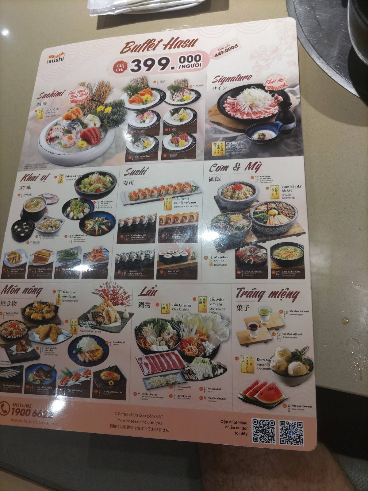 Menu at iSushi Diamond Plaza restaurant, Ho Chi Minh City