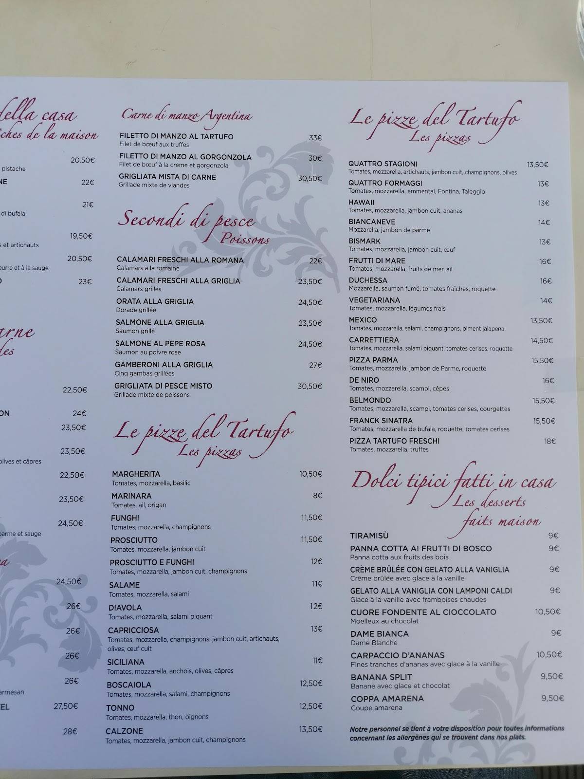Speisekarte von il Tartufo restaurant, Mamer, 30 Parc d'Activites Capellen