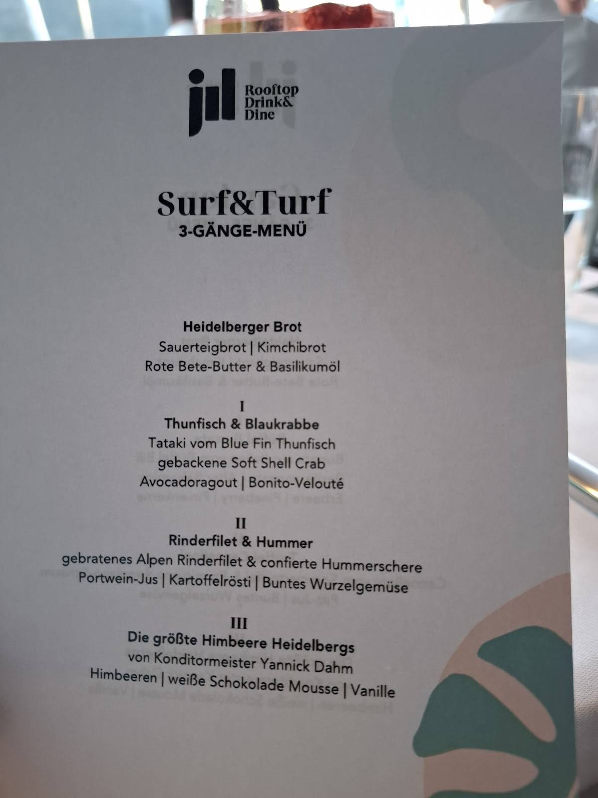 Menu au jil Rooftop Drink&Dine restaurant, Heidelberg