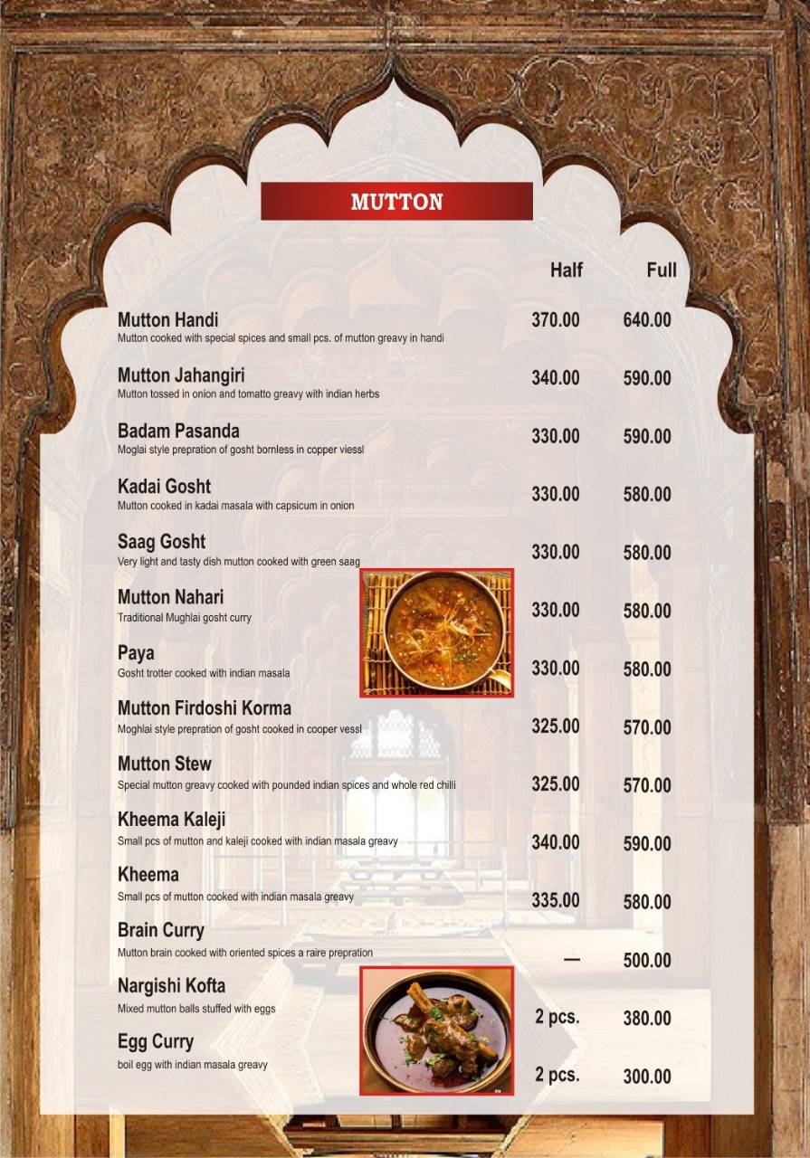 Menu at karim's hotel, Ahmedabad