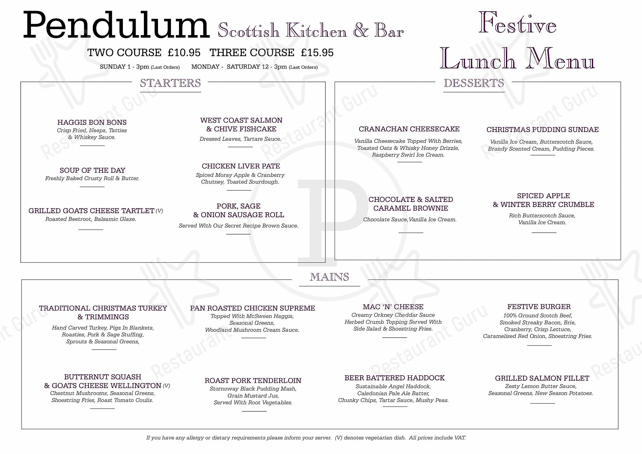 Menu at Pendulum Bar & Grill, Paisley