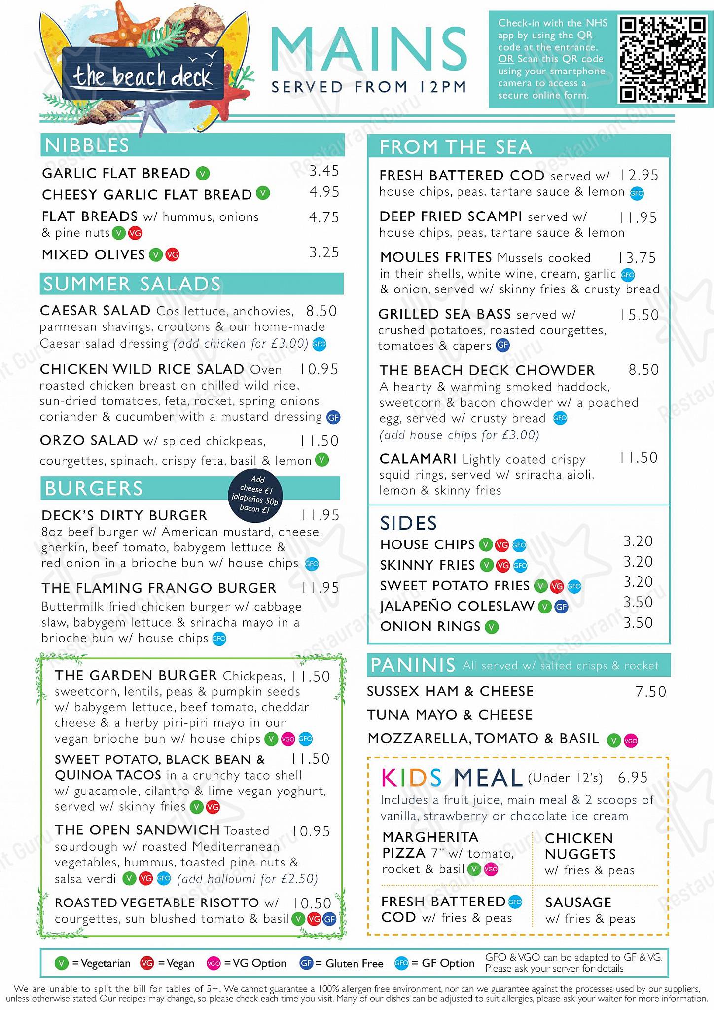 Menu at The Beach Deck cafe, Eastbourne