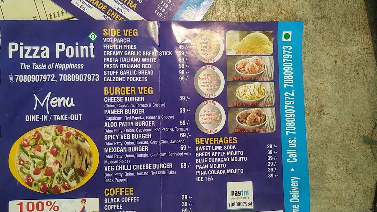 Menu at pizza point, Deoria