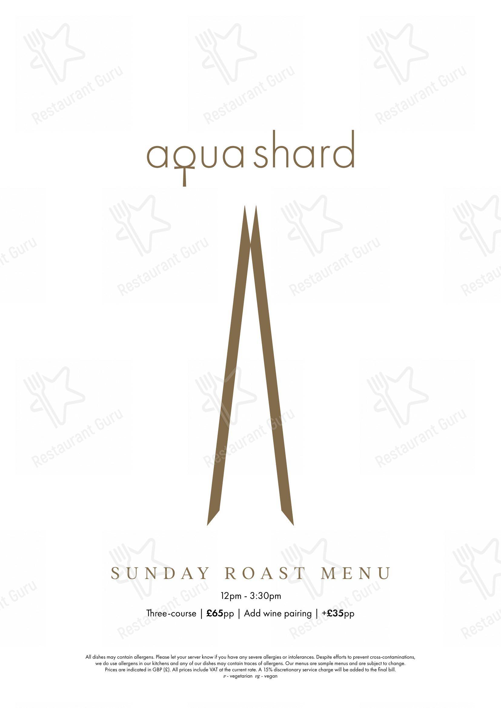 Menu at Aqua Shard pub & bar, London, Level 31