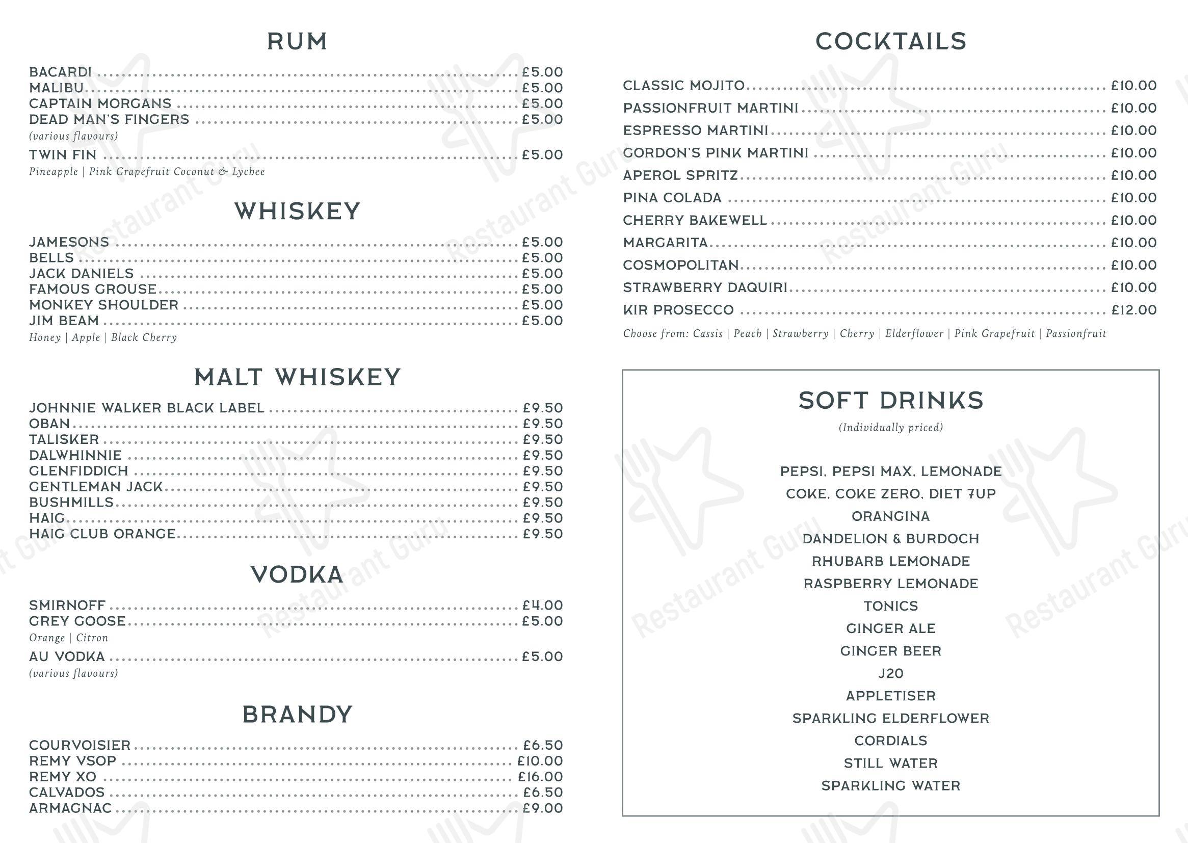 Menu at Barnacles Restaurant & Bar Bistro, Hinckley
