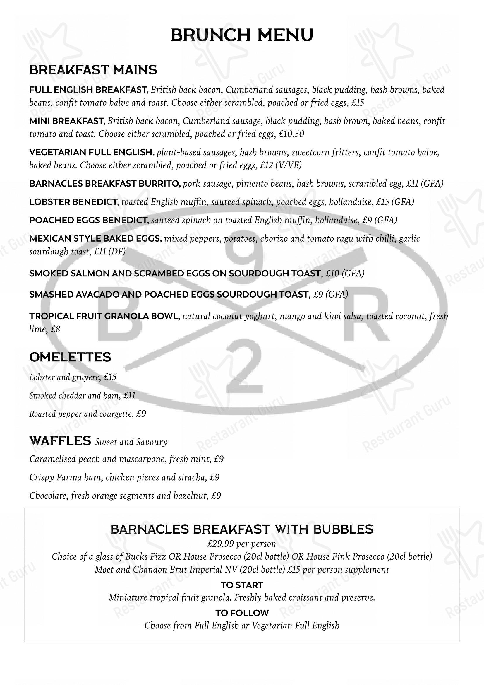 Menu at Barnacles Restaurant & Bar Bistro, Hinckley