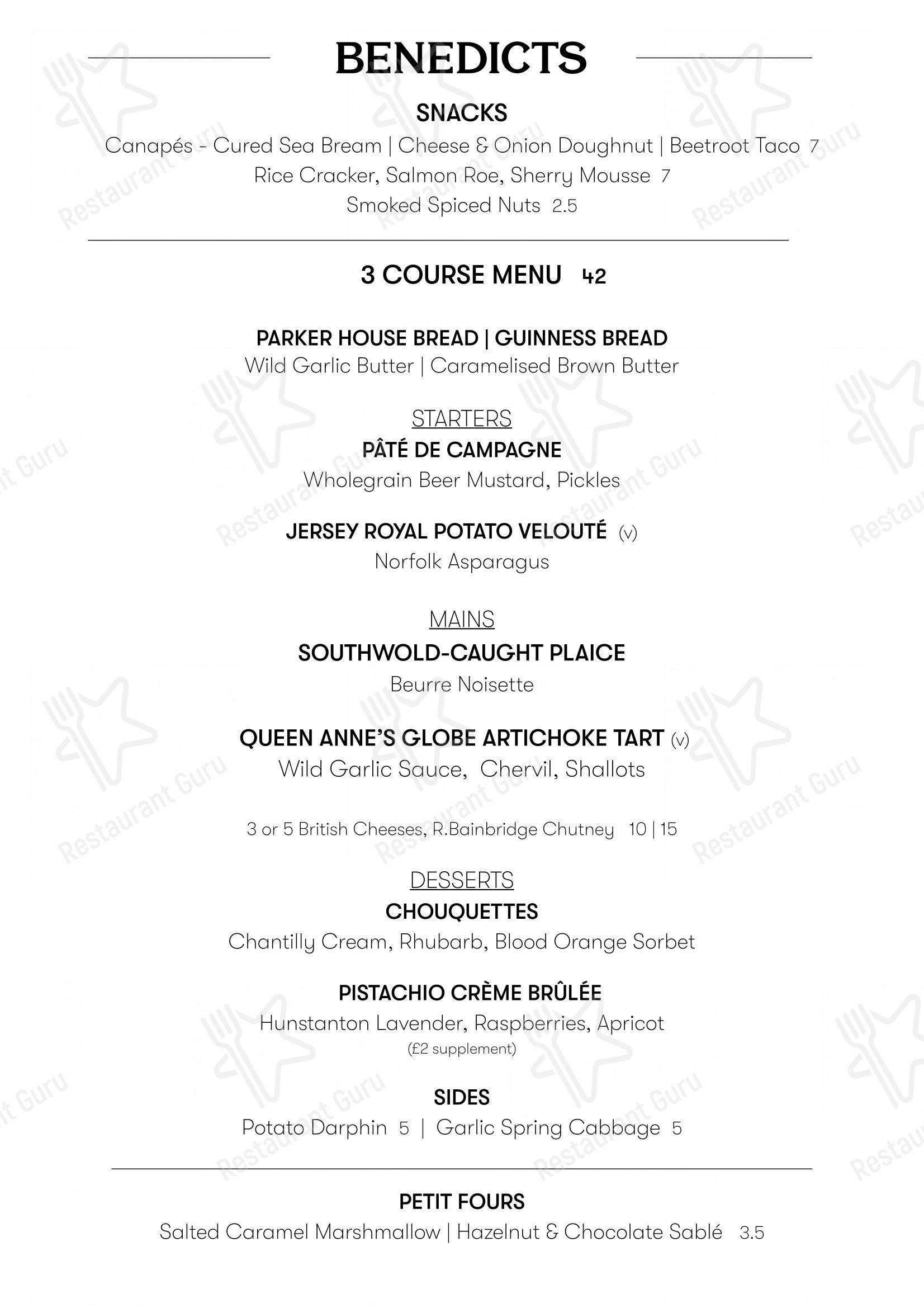Menu at Benedicts restaurant, Norwich, 9 St Benedicts St