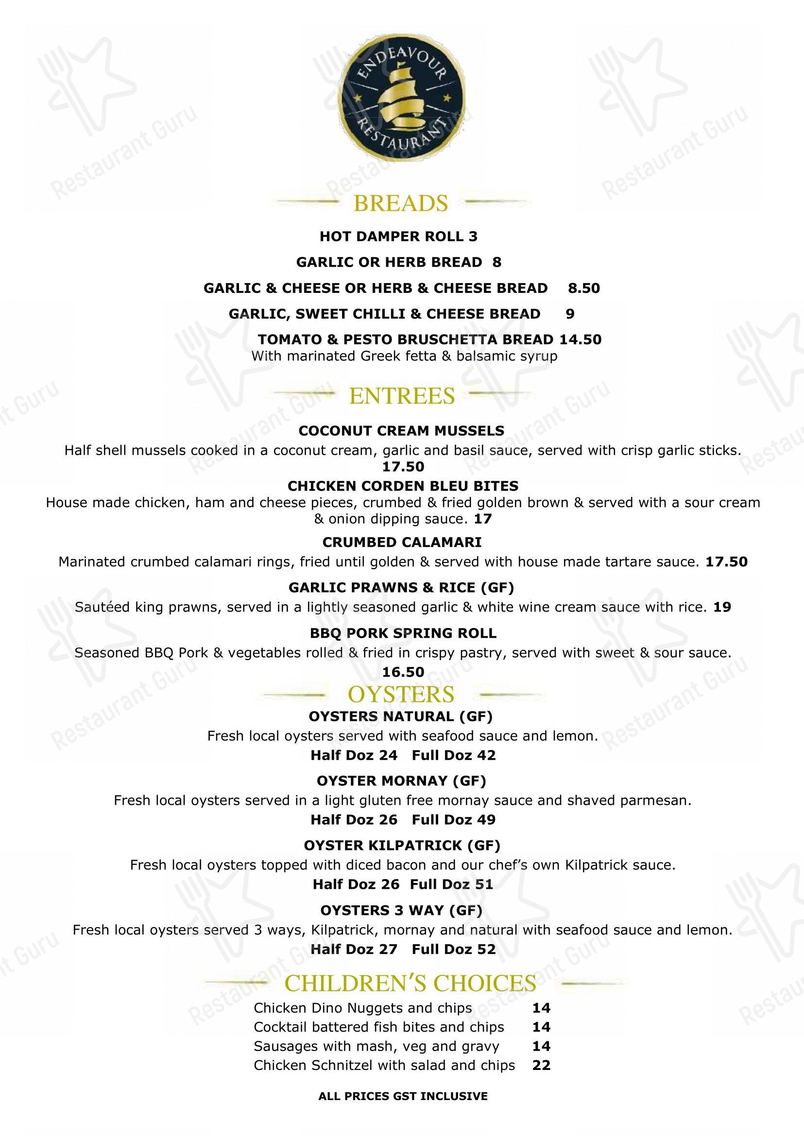 Menu at Best Western Endeavour Motel restaurant, East Maitland
