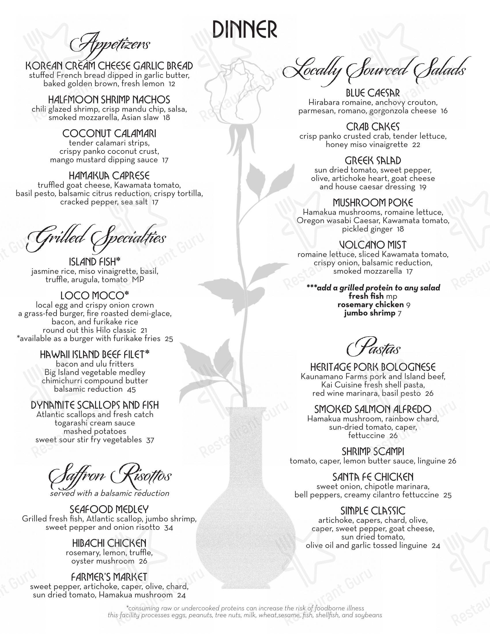 Menu at Cafe Pesto Hilo Bay, Hilo