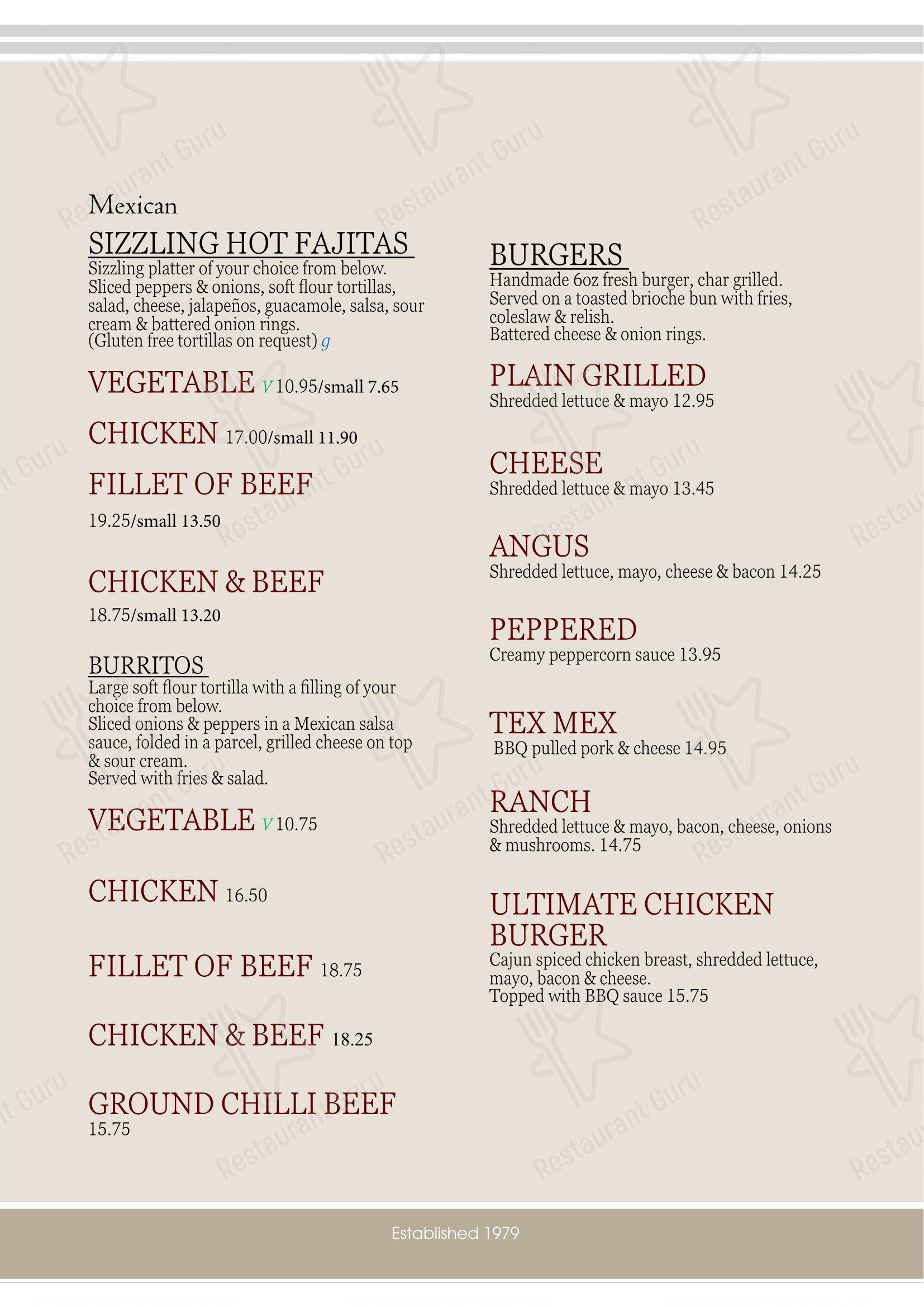 Menu at Carrigan's Hamilton restaurant, Hamilton