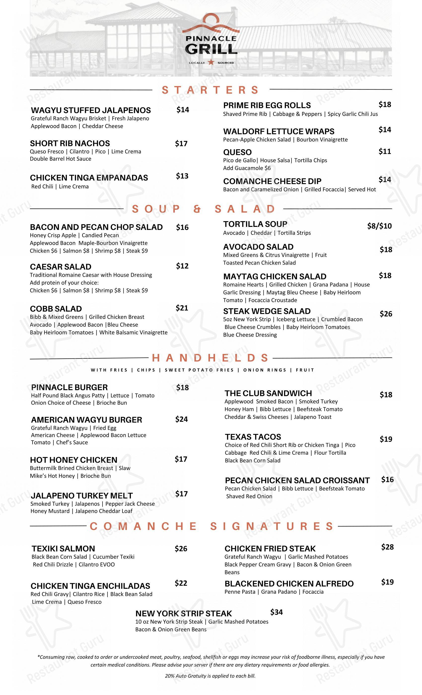 Menu at Club At Comanche Trace, Kerrville