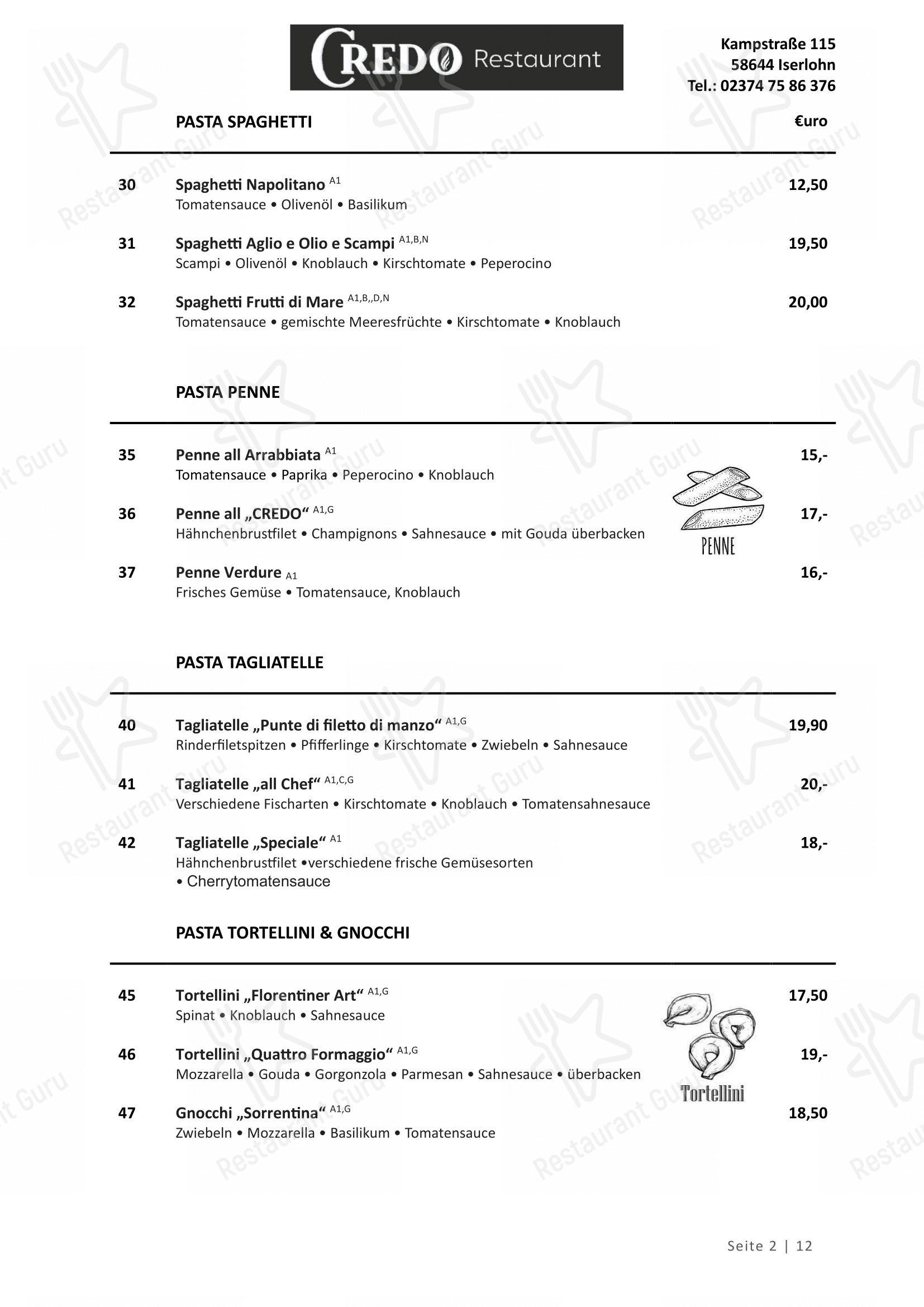 Speisekarte von Credo Restaurant, Iserlohn