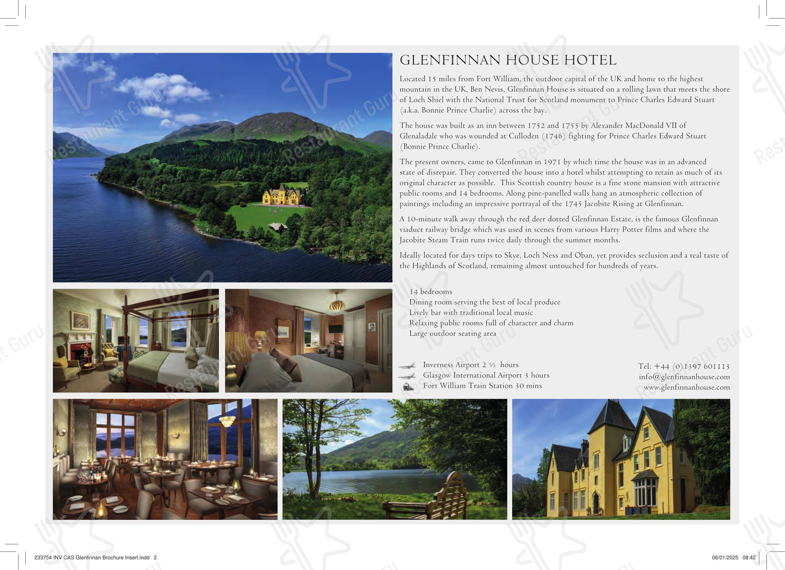 Menu at Crossbasket Castle, an SLH Hotel restaurant, Glasgow