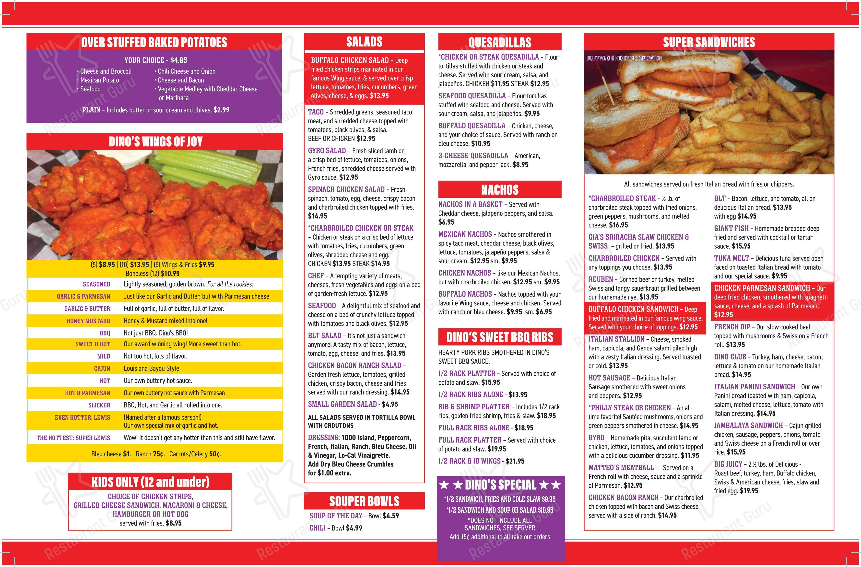 Menu at Dino's Sports Lounge pub & bar, Greensburg, Towne Square Dr