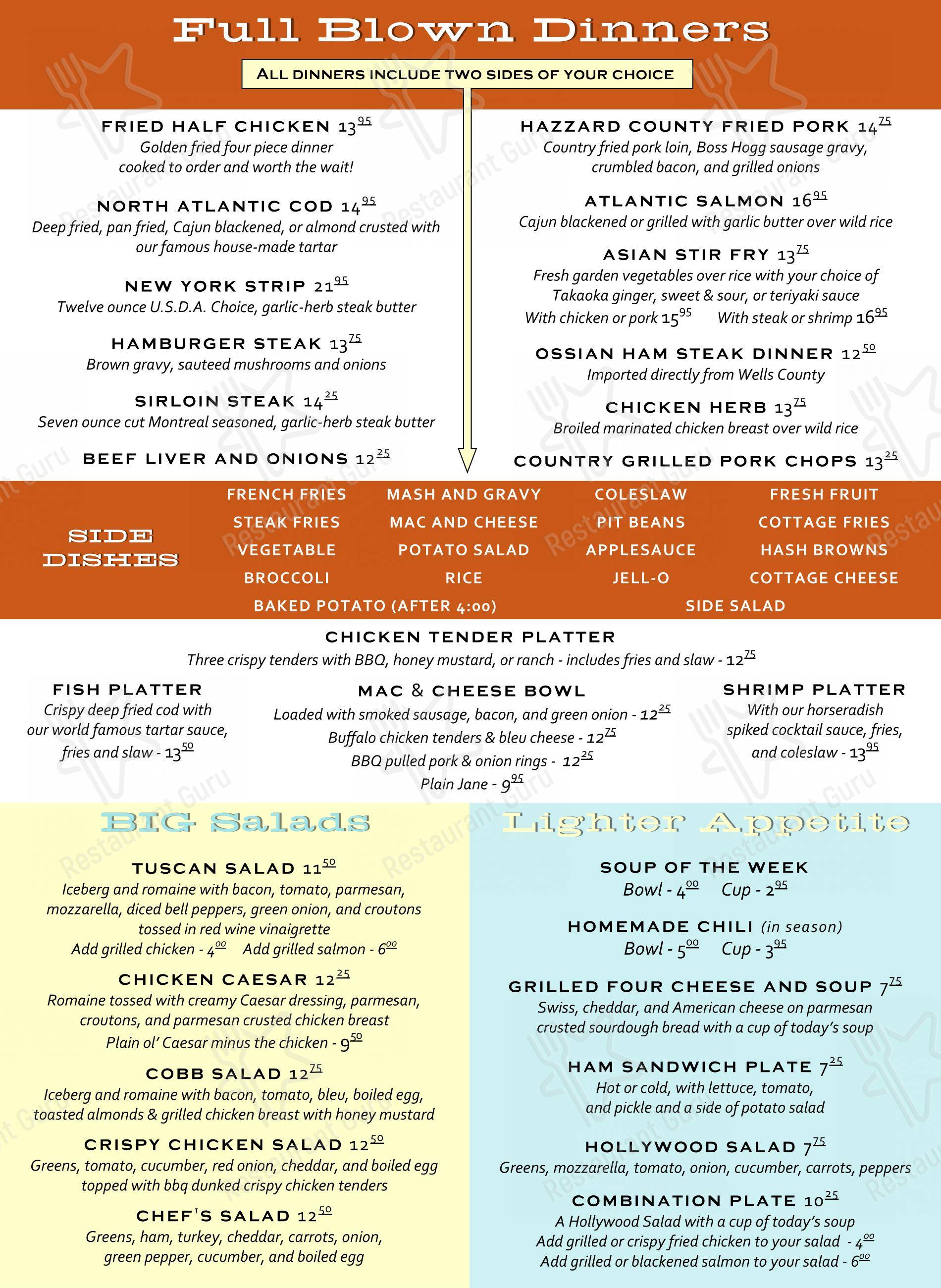 Menu at Don Hall's Hollywood Drive-In restaurant, Fort Wayne