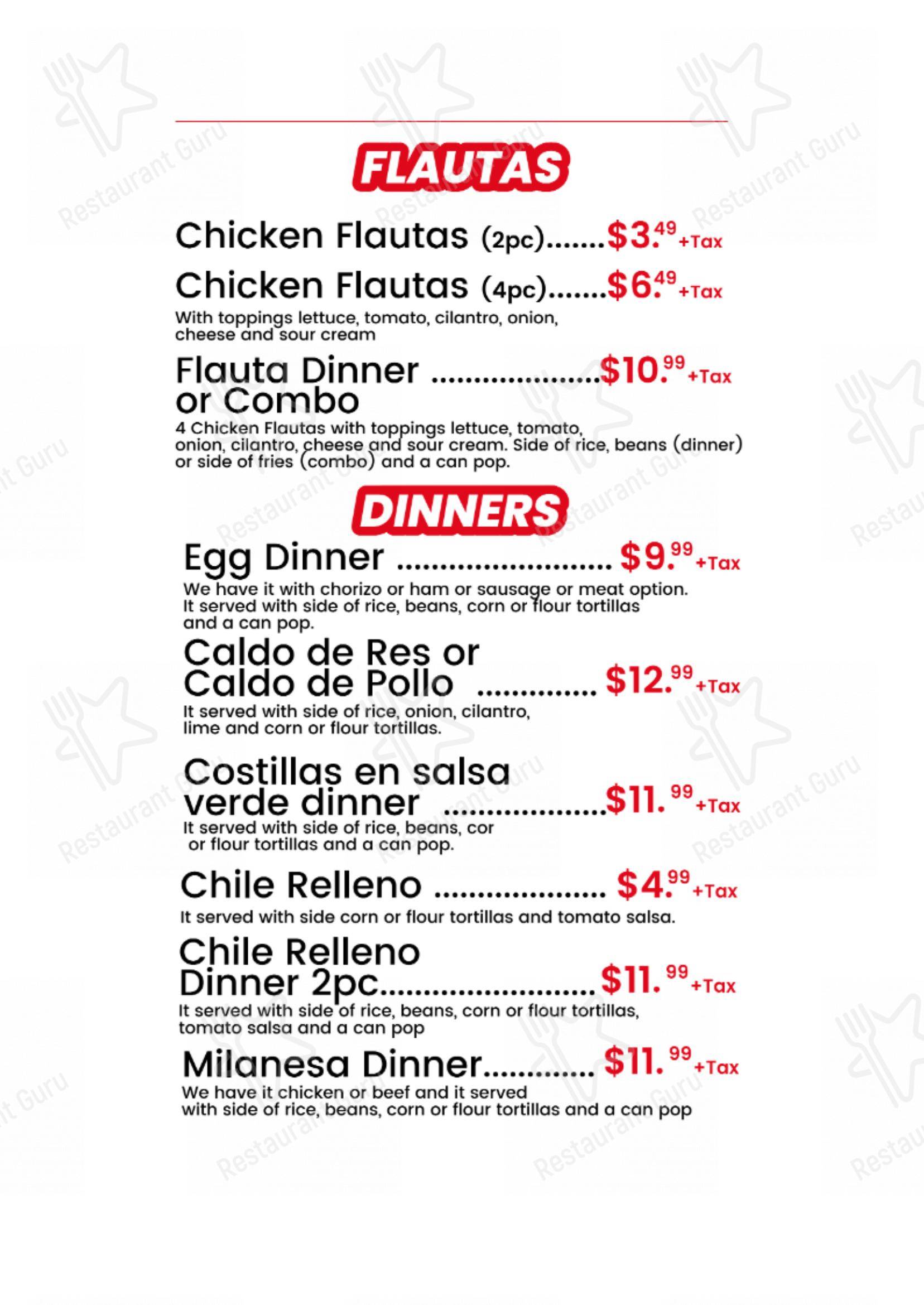 Menu at Fuerte Restaurant, Hammond