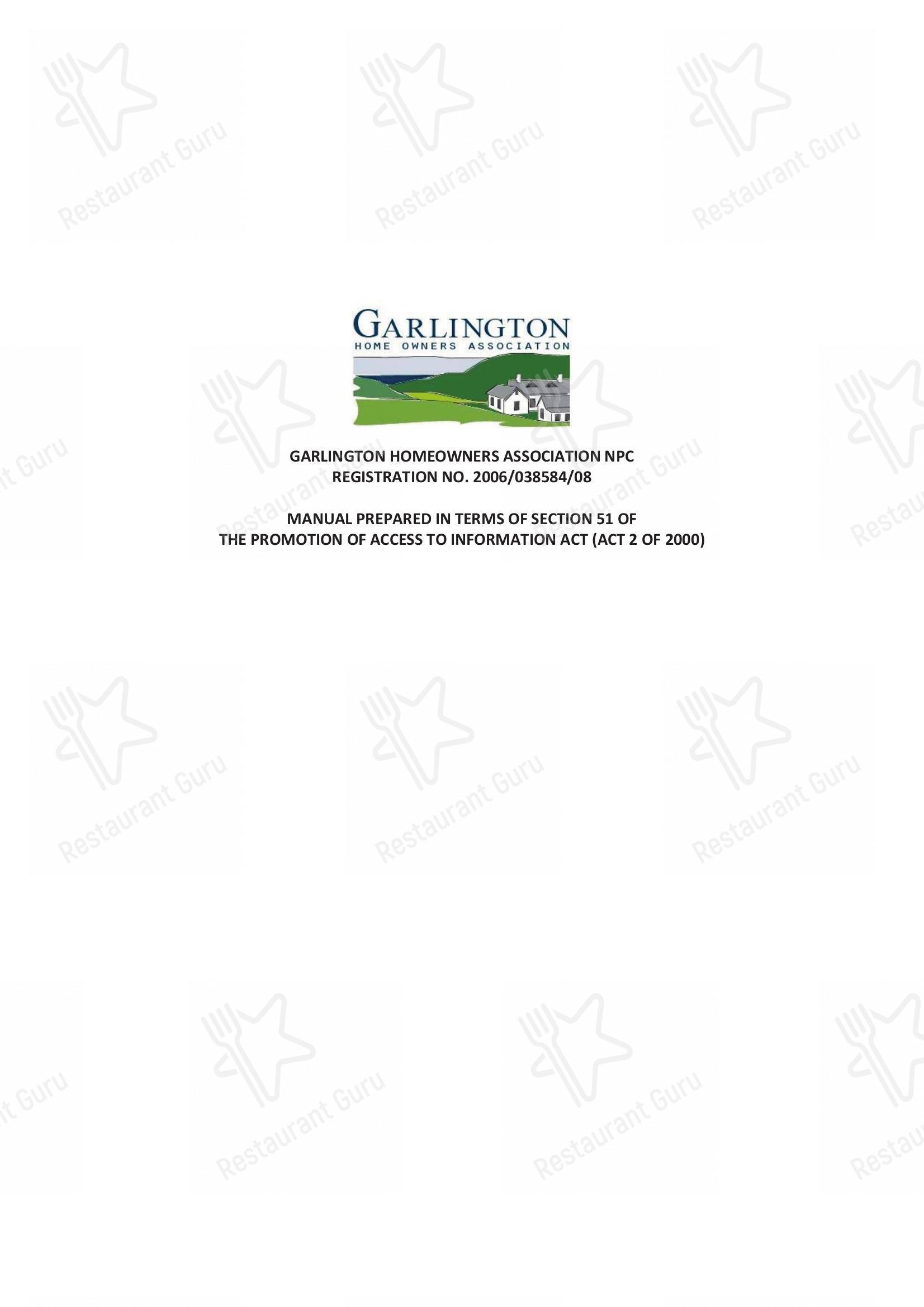 Menu at Garlingtons Bistro restaurant, Hilton