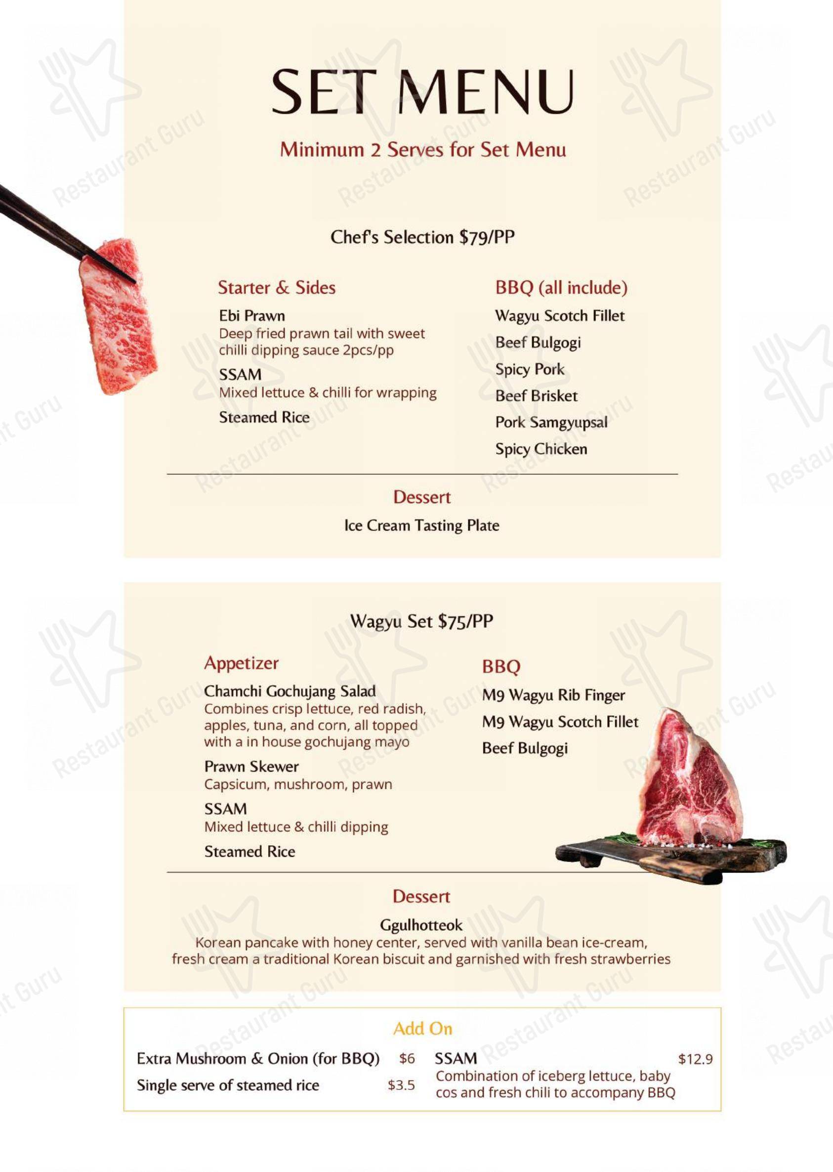 Carta de Geonbae Korean Barbecue Restaurant, Frankston