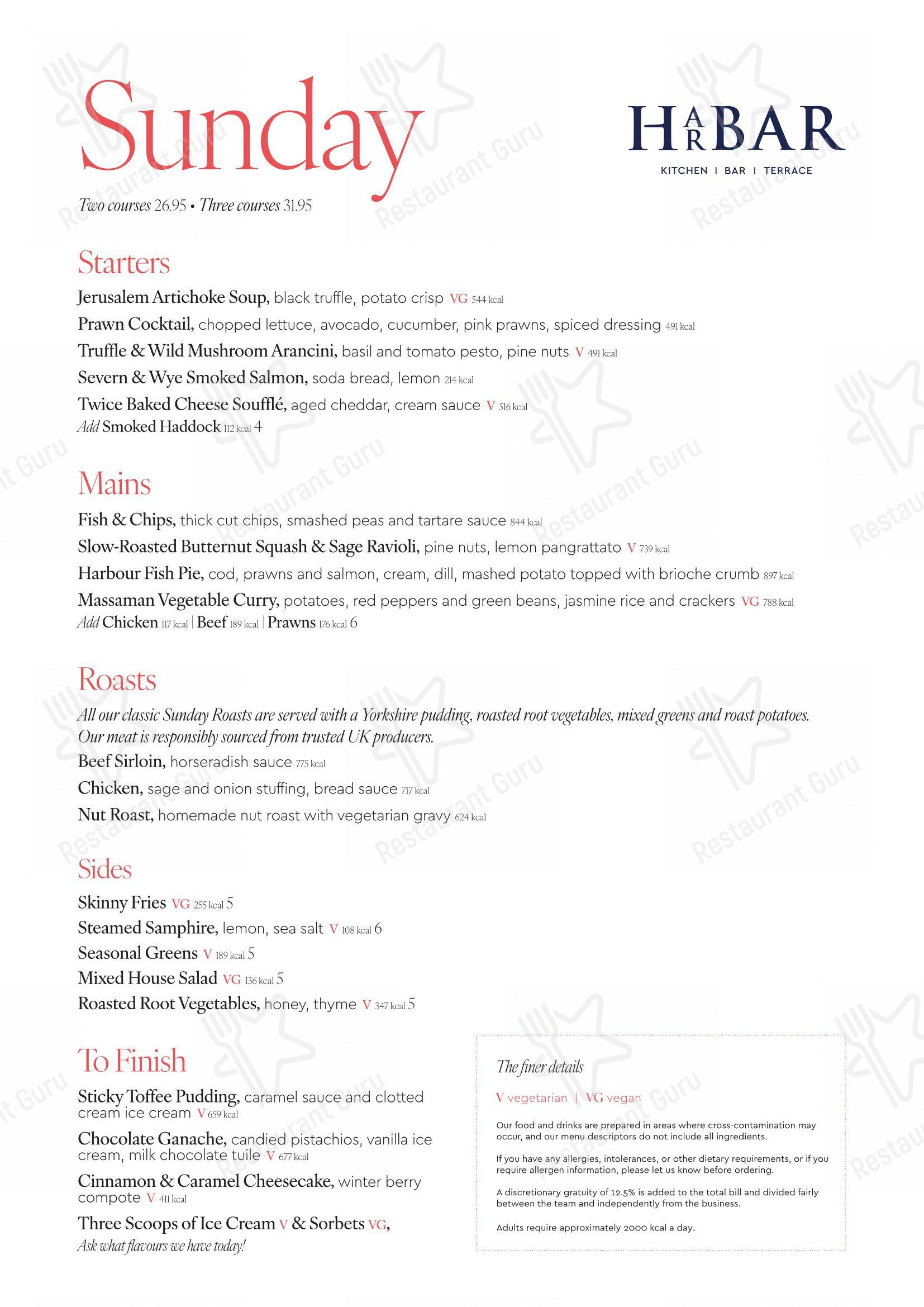 Menu at Harbour Cafe Bar & Grill, Guildford