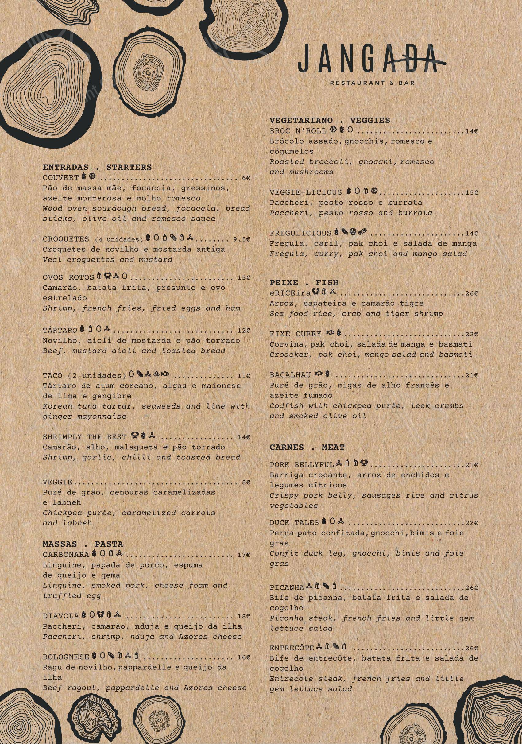 Menu em Jangada restaurante, Ericeira