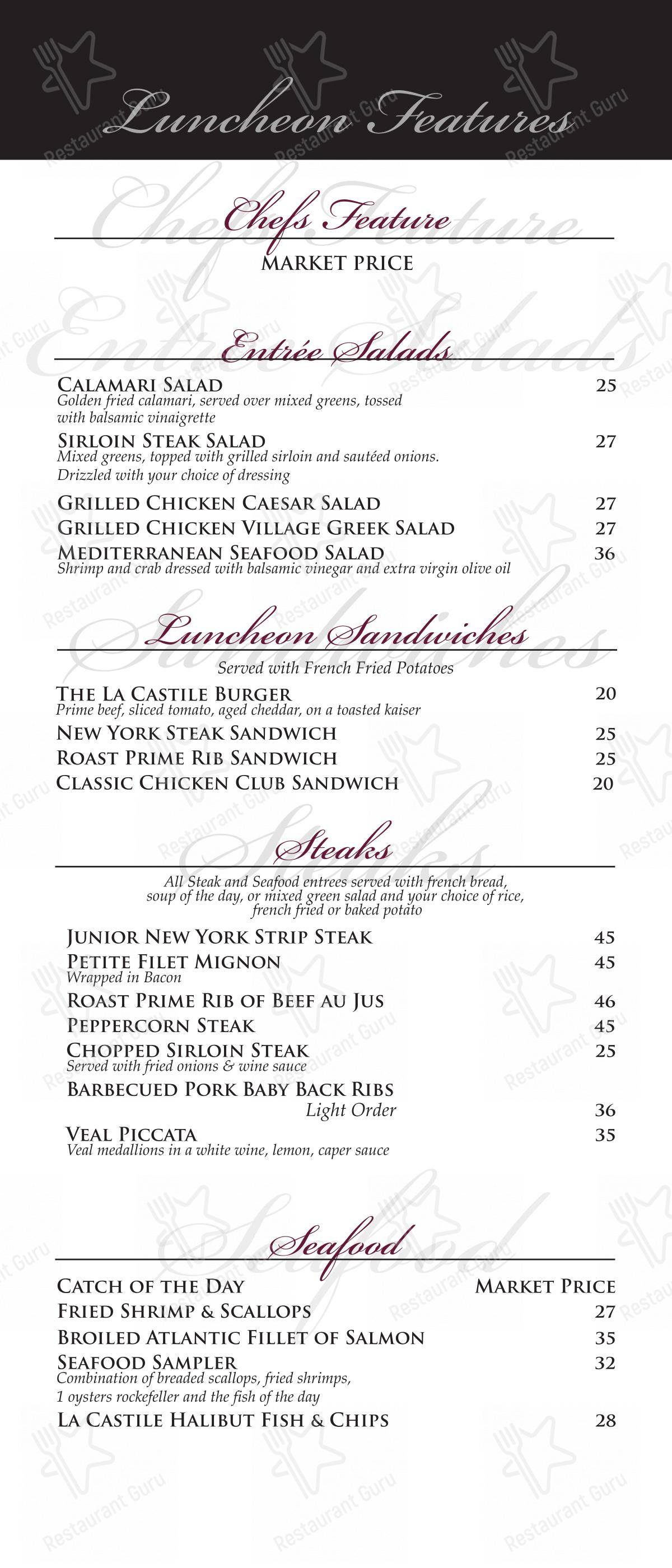 Menu at La Castile steakhouse, Mississauga