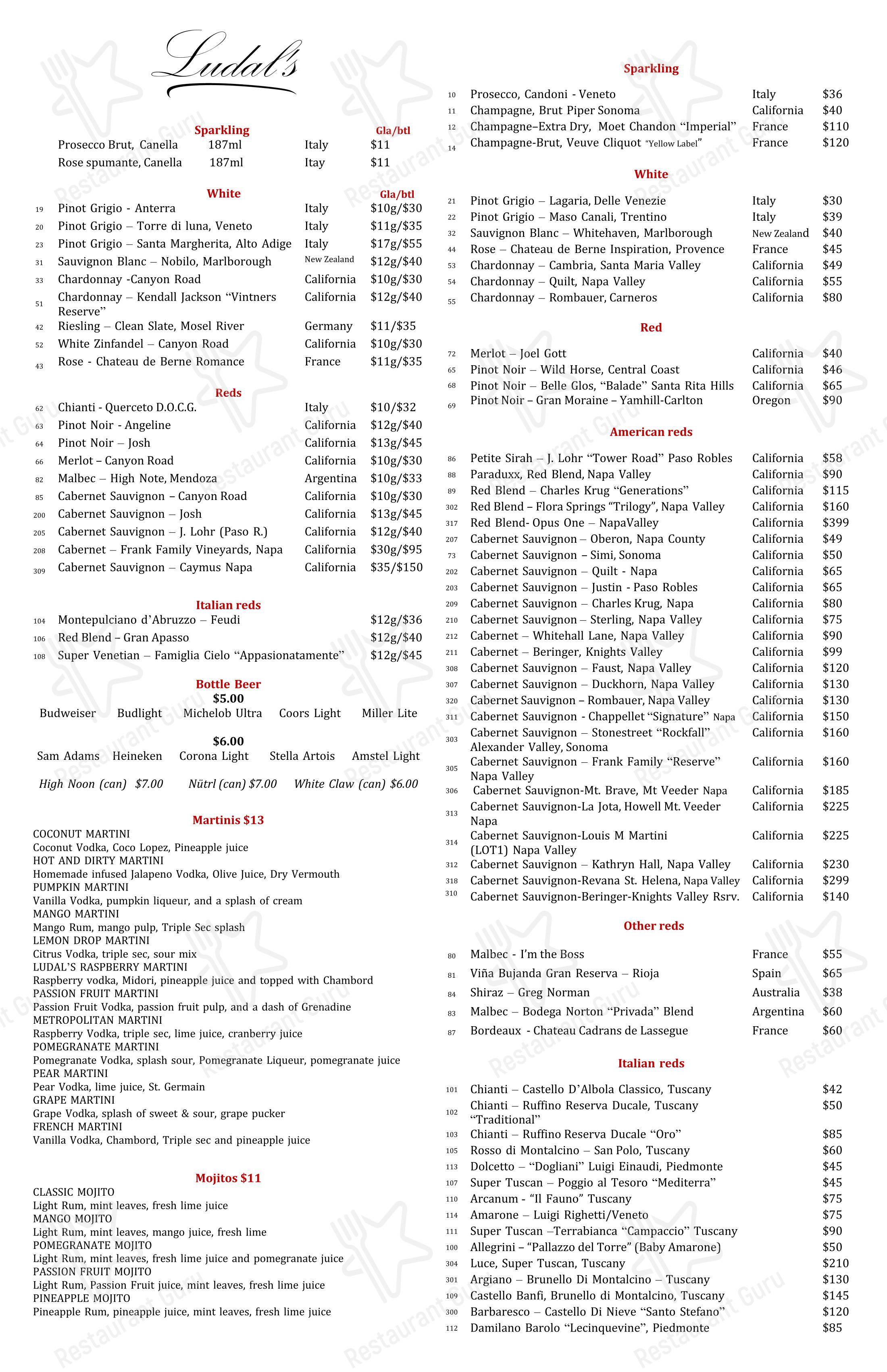 Menu at Ludal's Italian Restaurant, North Haven