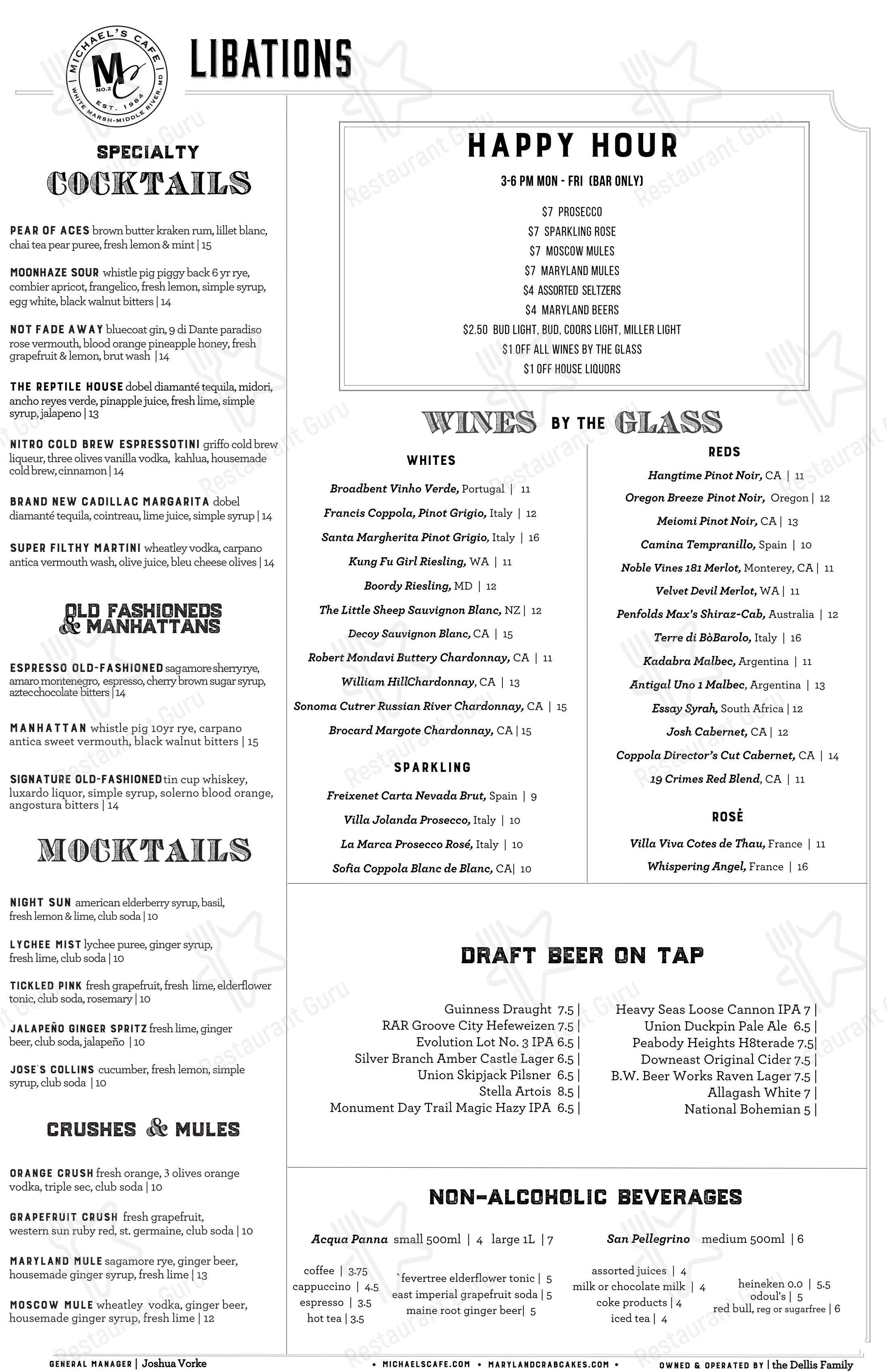 Menu at Michael's Cafe White Marsh-Middle River, Middle River